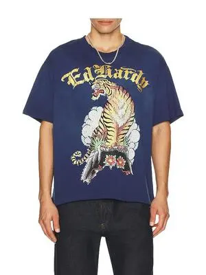 Ed Hardy Tiger Mountain Boxy Tee In Navy - Sunfade Navy
