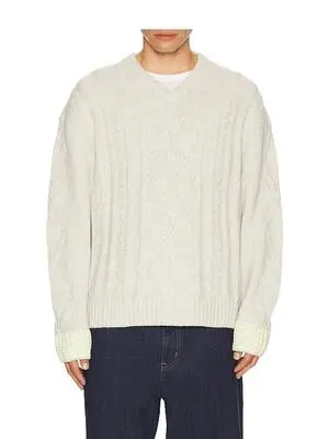 Scotch & Soda V-neck Chunky Cable Knit Pullover - Eggnog Melange