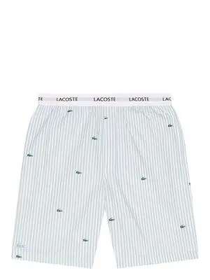 Lacoste Straight Fit Printed Cotton Pajama Shorts - Panorama  White  & Green