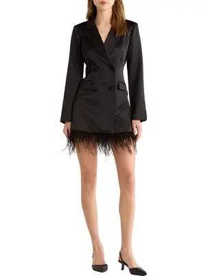 Astr The Label Breonna Feather Trim Blazer Dress - Black