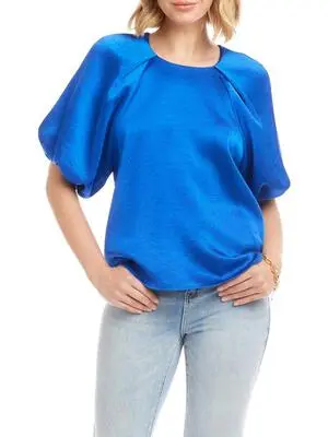 Karen Kane Puff Sleeve Satin Top - Sapphire Blue
