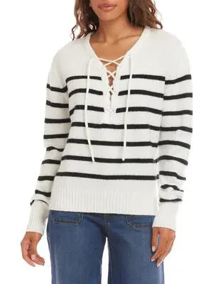 Karen Kane Lace-up Striped Sweater - Stripe