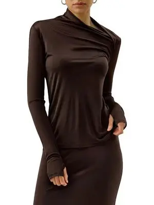 Lilysilk Slim Fitted Silk Jersey Long Sleeve Top - Cocoa