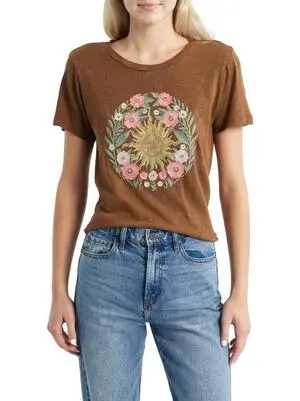 Lucky Brand Embroidered Floral Sun Graphic T-shirt - Emperador