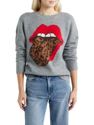 Lucky Brand Rolling Stones Hot Lips Intarsia Sweater - Medium Heather Gray