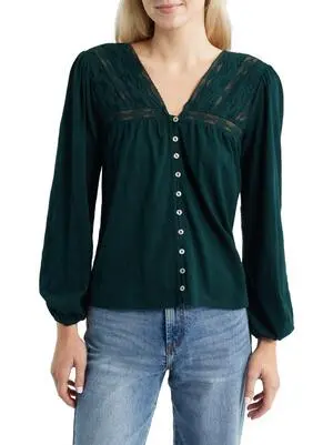 Lucky Brand Lace Yoke Peasant Top - Magical Forest
