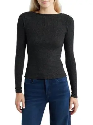 Madewell Sparkle Scoop Back Long Sleeve Top - Lurex Black
