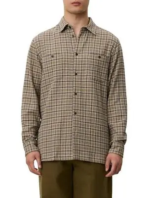LES DEUX John Check Stretch Organic Cotton Blend Shirt - Dark Sand