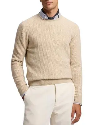 RALPH LAUREN PURPLE LABEL Herringbone Knit Cashmere Crewneck Sweater