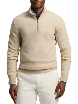 Ralph Lauren Purple Label Bird's Eye Cashmere Half-zip Sweater - Champagne Melange