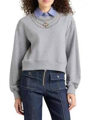 Cinq À Sept Lavina Jewel Embellished Sweatshirt - Heather Grey/blue Stripe