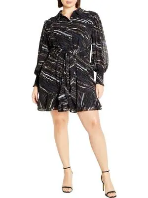 City Chic Jianna Tie Waist Shirt Dress - Print
