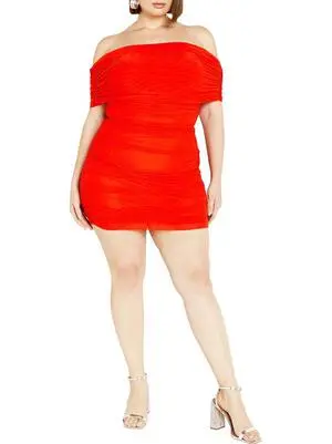 City Chic Kayla Diamante Off-the-shoulder Mini Dress - Orange