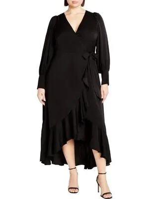 CITY CHIC Oki Long Sleeve Wrap Dress