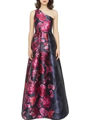 KAY UNGER Dianna One-shoulder Gown - Dark Twilight Multi