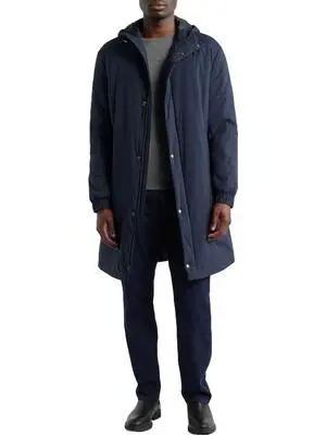 BOSS Jared Padded Water Repellent Longline Hooded Jacket - Dark Blue