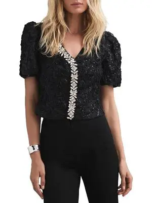Mint Velvet Embellished Sequin Top - Black