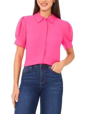 CECE DUPRAZ Scallop Trim Button-up Shirt - Brilliant Fucshia