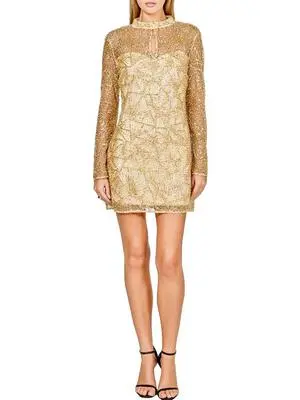 Endless Rose Sequin Beaded Mesh Mini Dress - Gold