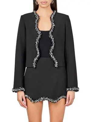 Endless Rose Rhinestone Scallop Edge Jacket - Black