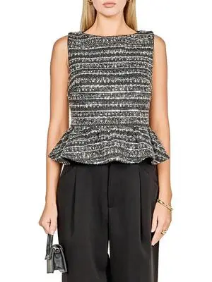 Endless Rose Sequin Texture Sleeveless Peplum Top - Charcoal