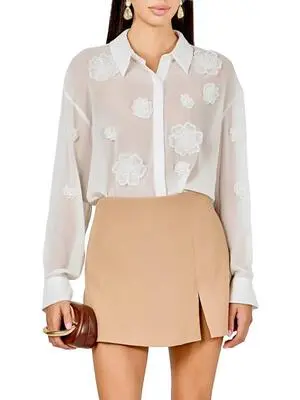 Endless Rose Floral Detail Sheer Shirt - White