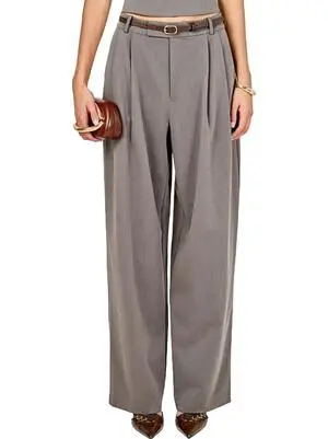 Endless Rose Pleat Front Wide Leg Trousers - Grey