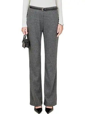 Endless Rose Stripe Stretch Knit Flare Pants - Grey