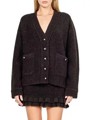 Endless Rose Fuzzy Oversize Cardigan - Black