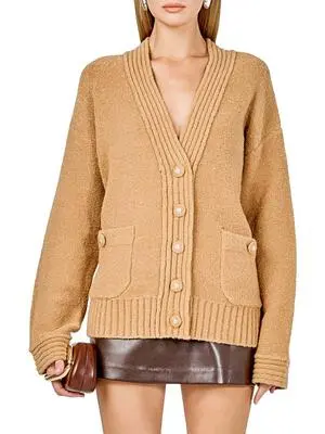 Endless Rose Fuzzy Oversize Cardigan - Camel