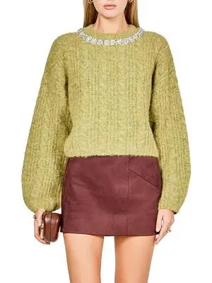 Endless Rose Jewel Fuzzy Cable Stitch Sweater - Chartreuse