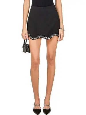 Endless Rose Jewel Scalloped Trim Miniskirt - Black
