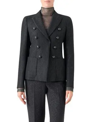 Akris Metallic Pinstripe Blazer - Black-brushed Steel