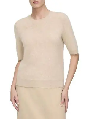 Lafayette 148 New York Brushed Cashmere Crewneck Sweater - Natural Melange