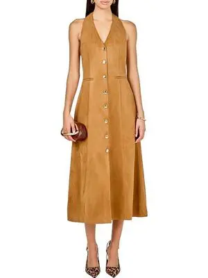 Endless Rose Faux Suede Sleeveless Midi Dress - Tan