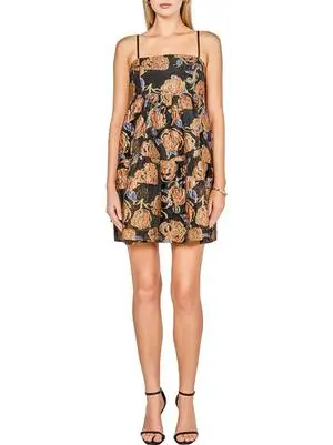 Endless Rose Metallic Floral Jacquard Minidress - Black
