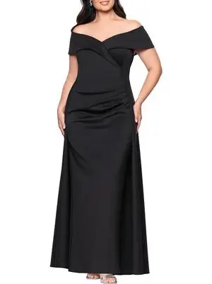 XSCAPE EVENINGS Off-the-shoulder Scuba Gown - Black