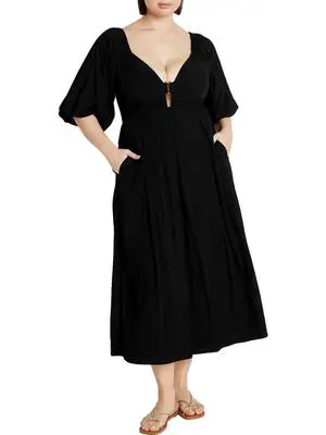 CITY CHIC Shae Keyhole Balloon Sleeve Midi Dress