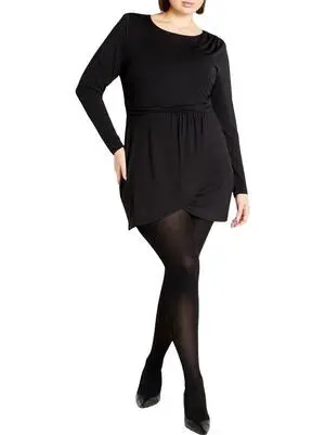 City Chic Kasey Long Sleeve Mini Dress - Black