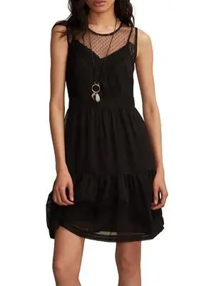 Lucky Brand Illusion Lace Detail Mini Dress - Caviar