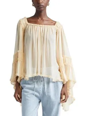 Zimmermann Rebellion Frayed Off-the-shoulder Silk Top - Cream