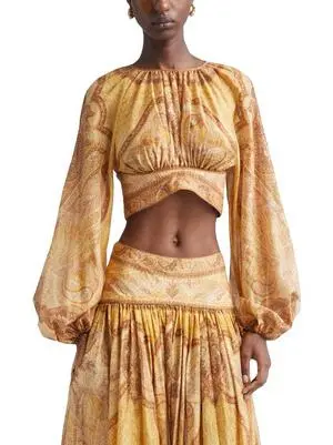 Zimmermann Wanderlust Metallic Paisley Crop Top - Tapestry Mustard Multi