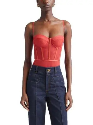 Zimmermann Rebellion Mesh Corset Bodysuit - Red
