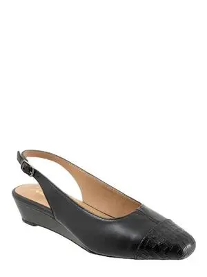 Trotters Dea Slingback Cap Toe Wedge Pumps Black Croco