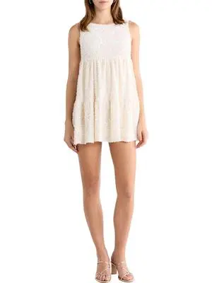 ALL IN FAVOR Sequin Tiered Minidress - Cream