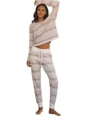 PAPINELLE Cozy Pointelle Top And Jogger Set Purple Pattern