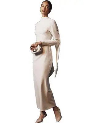 Bhldn Long-sleeve Scarf Knit Maxi Dress - Ivory