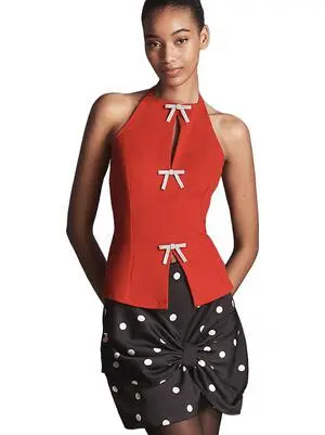 Maeve Bow Embellished Tank Top - True Red