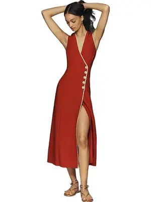 MARE MARE Sleeveless Linen Blend Wrap Midi Dress - Red