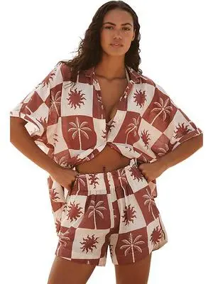 MALAI Twyla Short-sleeve Buttondown Shirt - Sunrise Palm